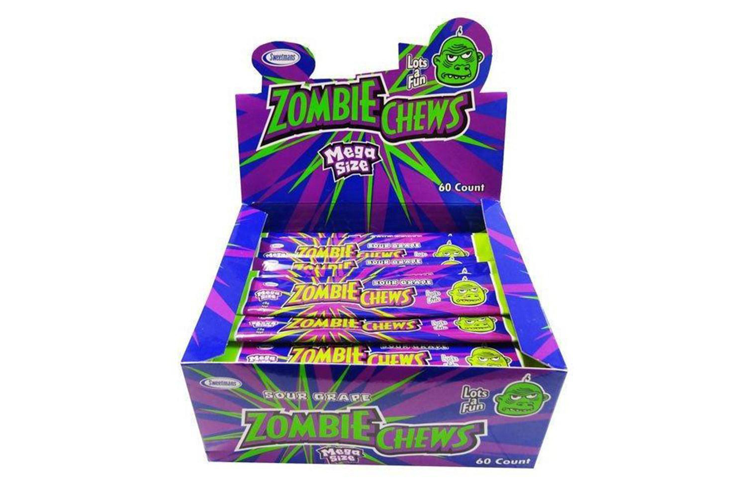 PRE ORDER -ZOMBIE CHEW SOUR GRAPE FLAVOUR 60 PACK. Wallies Lollies