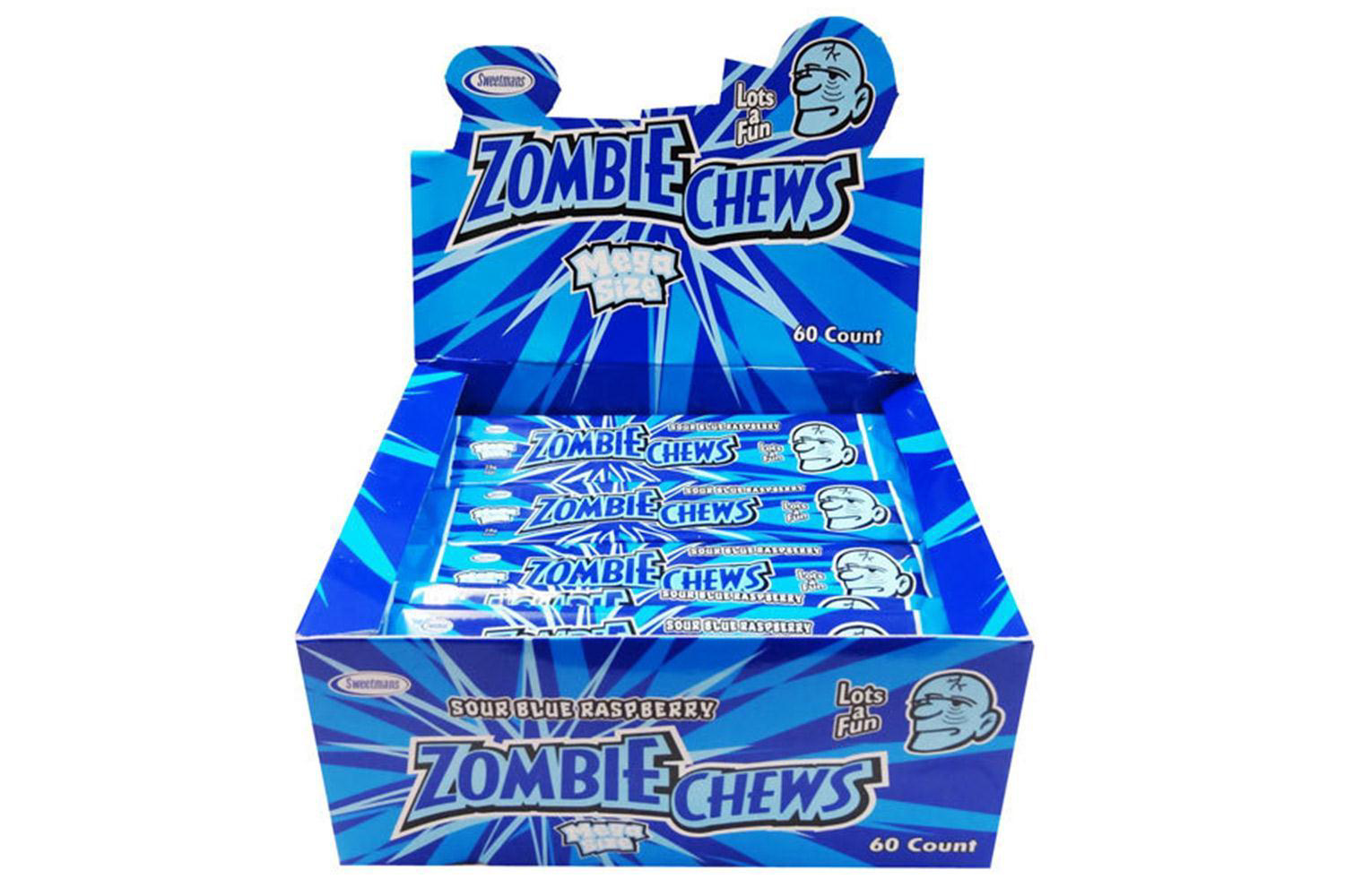 PRE ORDER -ZOMBIE CHEW SOUR RASPBERRY FLAVOUR 60 PACK. Wallies Lollies