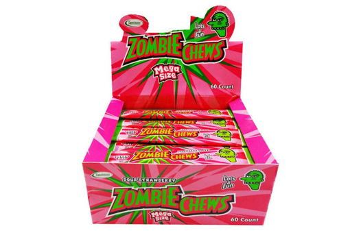 PRE ORDER -ZOMBIE CHEW SOUR STRAWBERRY FLAVOUR 60 PACK. Wallies Lollies